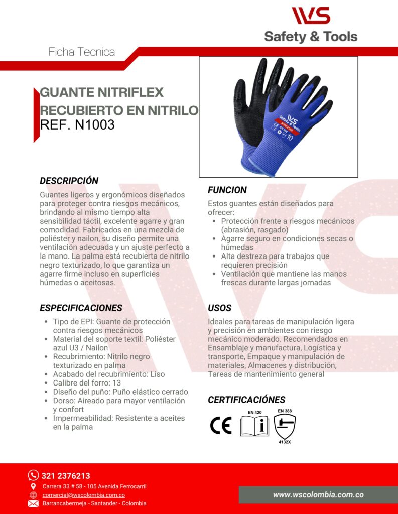 Guante Nitriflex Recubierto En Nitrilo - WSCOLOMBIA